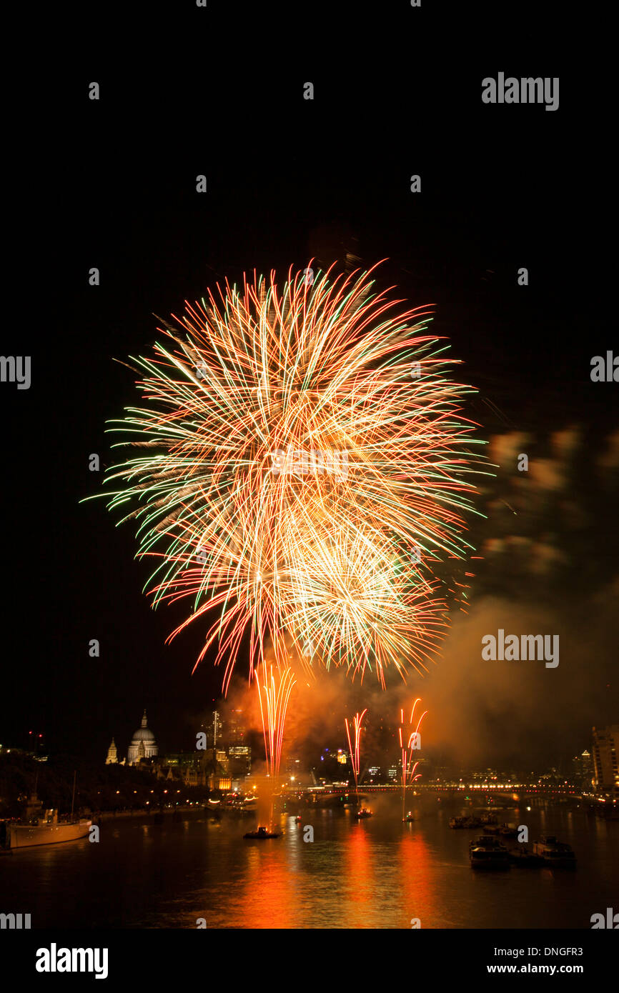Firework display over River Thames, London Stock Photo - Alamy