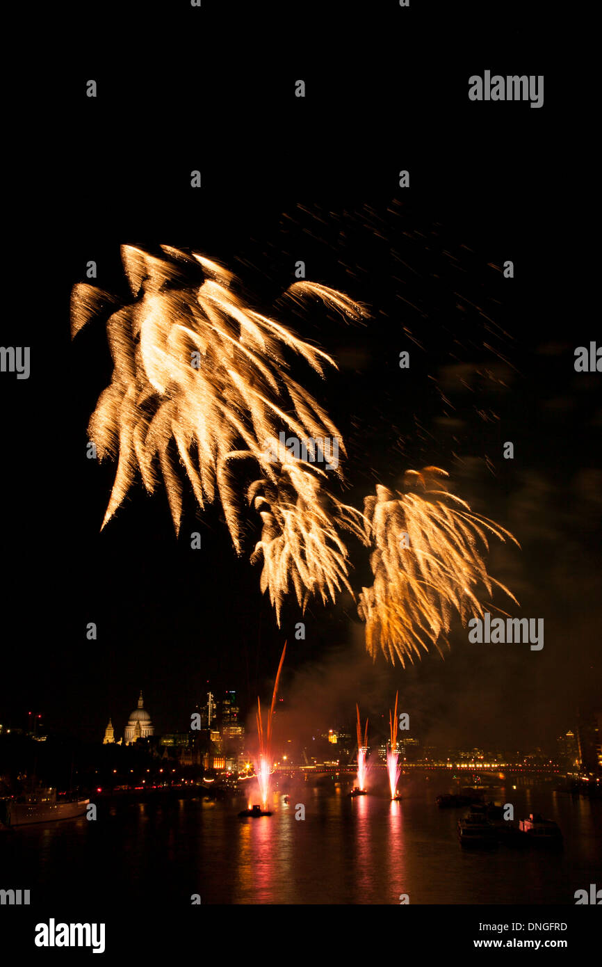 Firework display over River Thames, London Stock Photo - Alamy