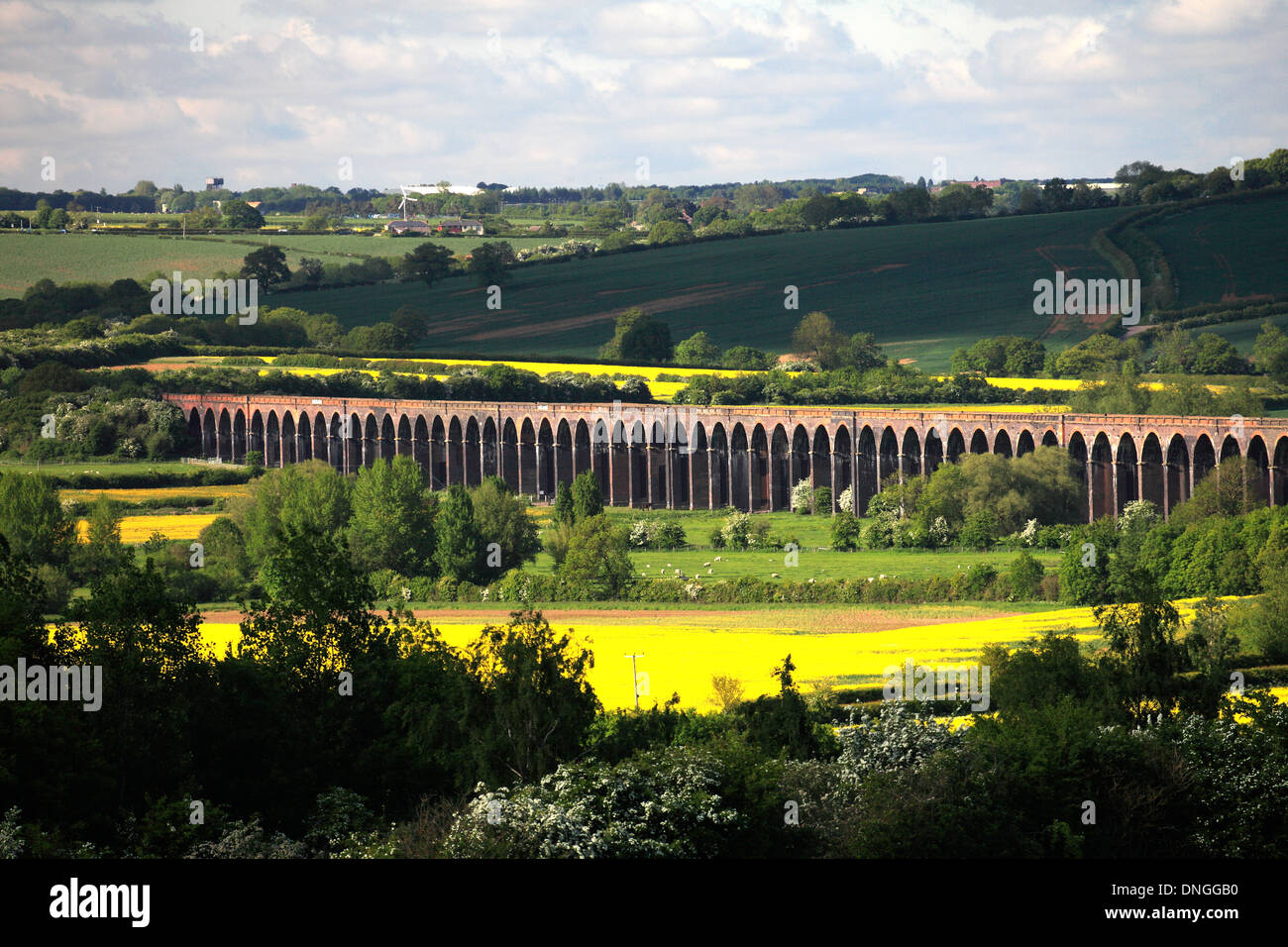 Summer view of the Harringworth Railway Viaduct, river Welland valley ...
