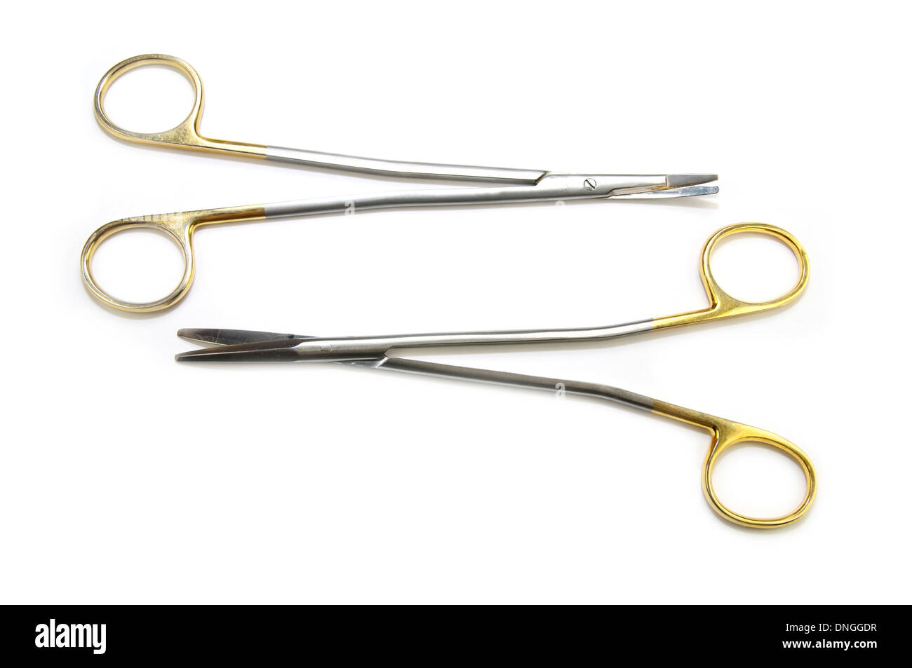 new metal surgical instruments on white background Stock Photo - Alamy