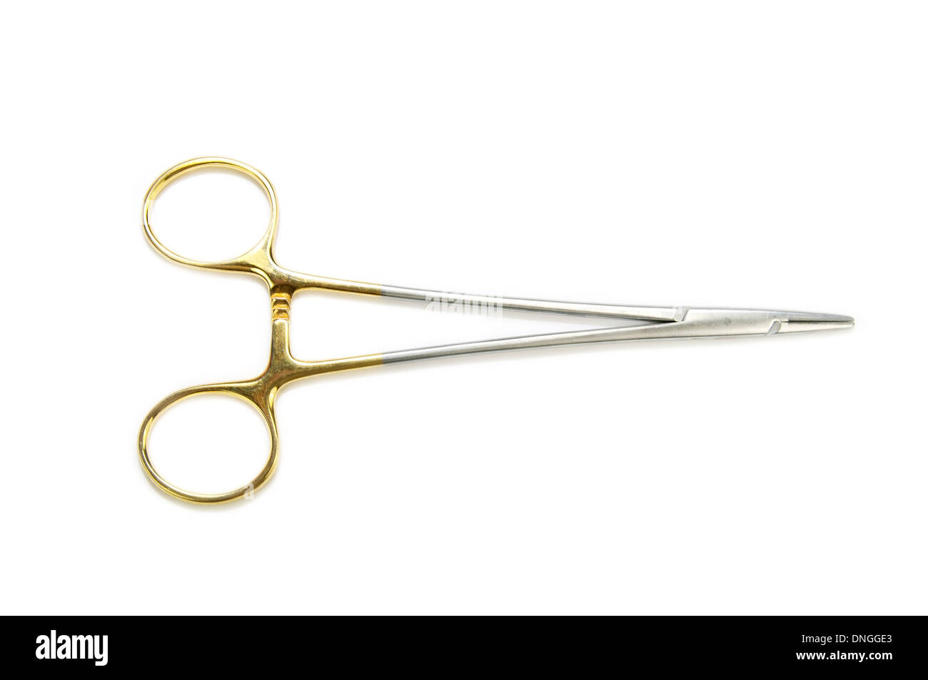 new metal surgical instruments on white background Stock Photo - Alamy