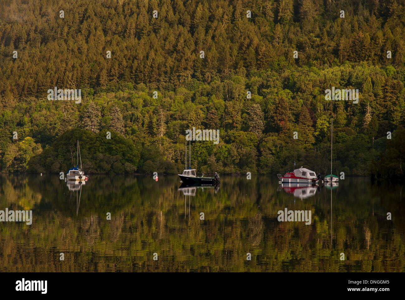 Boats Reflected In The Still Waters of Loch Tay, Kenmore, Perthshire ...