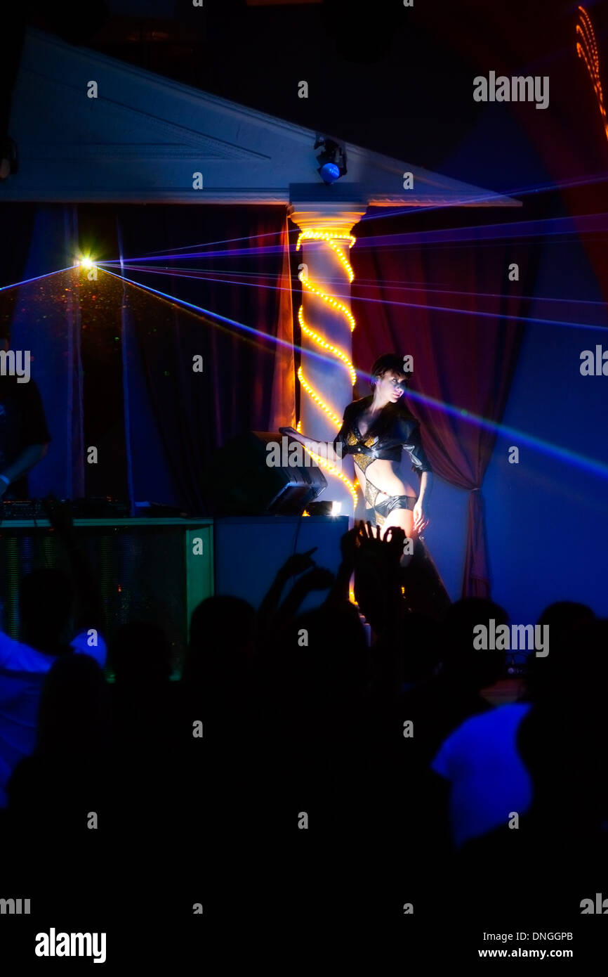 nightclub parties. girl dancing on scene Stock Photo - Alamy