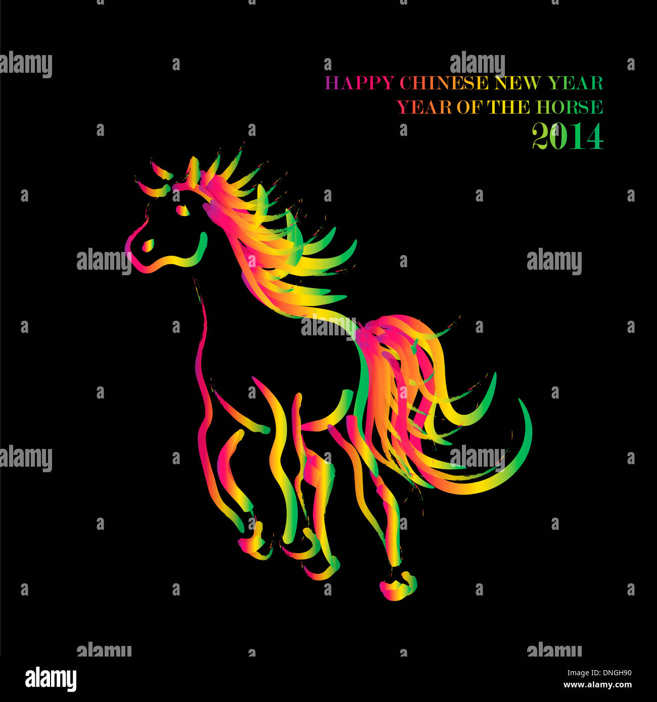 Chinese New Year 2014. Running rainbow colors running horse over black ...