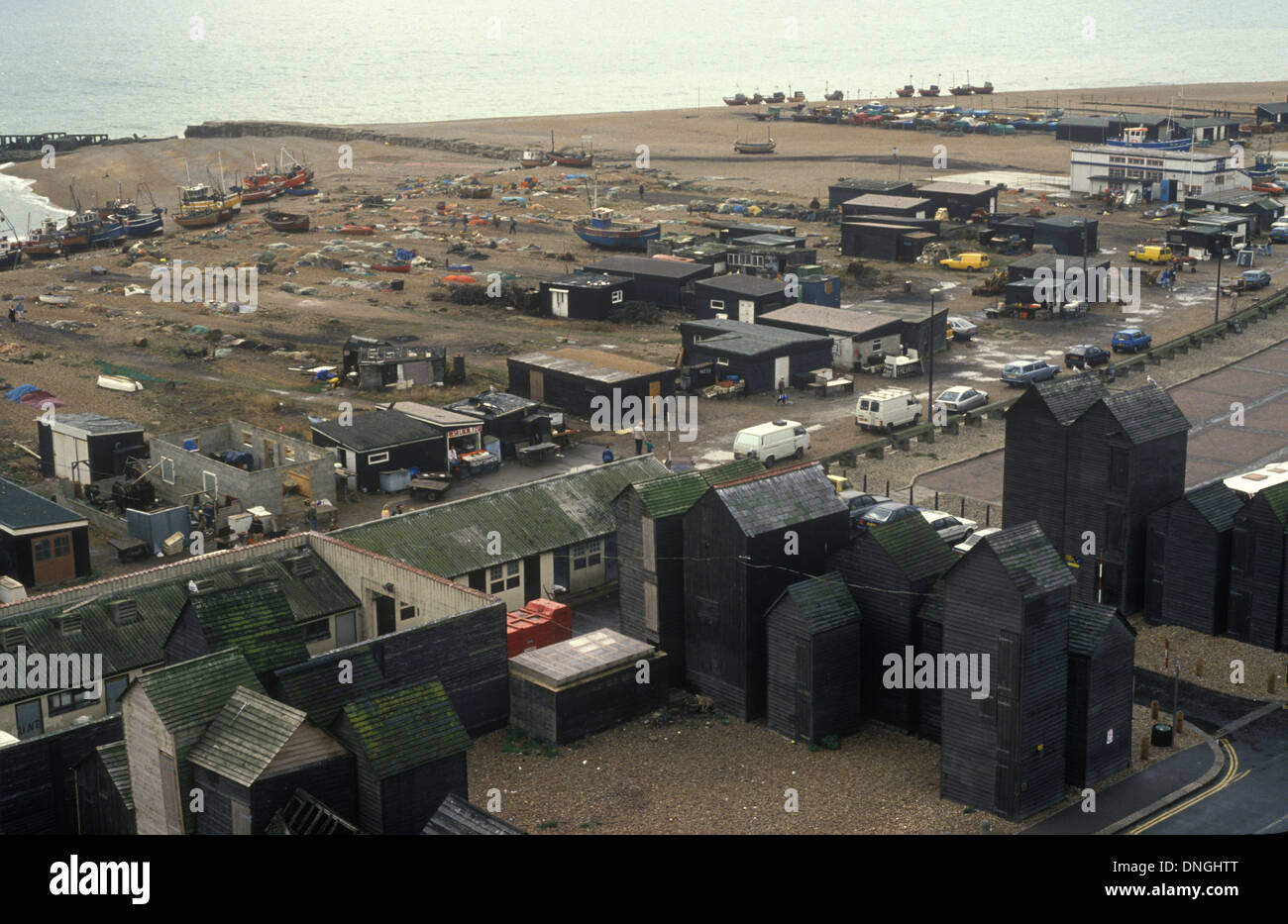 Hastings East Sussex. Fishermans huts, local inshore fishing industry ...