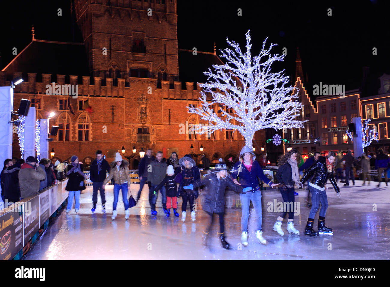 People skating on the Christmas Ice rink, Bruges City, West Flanders ...