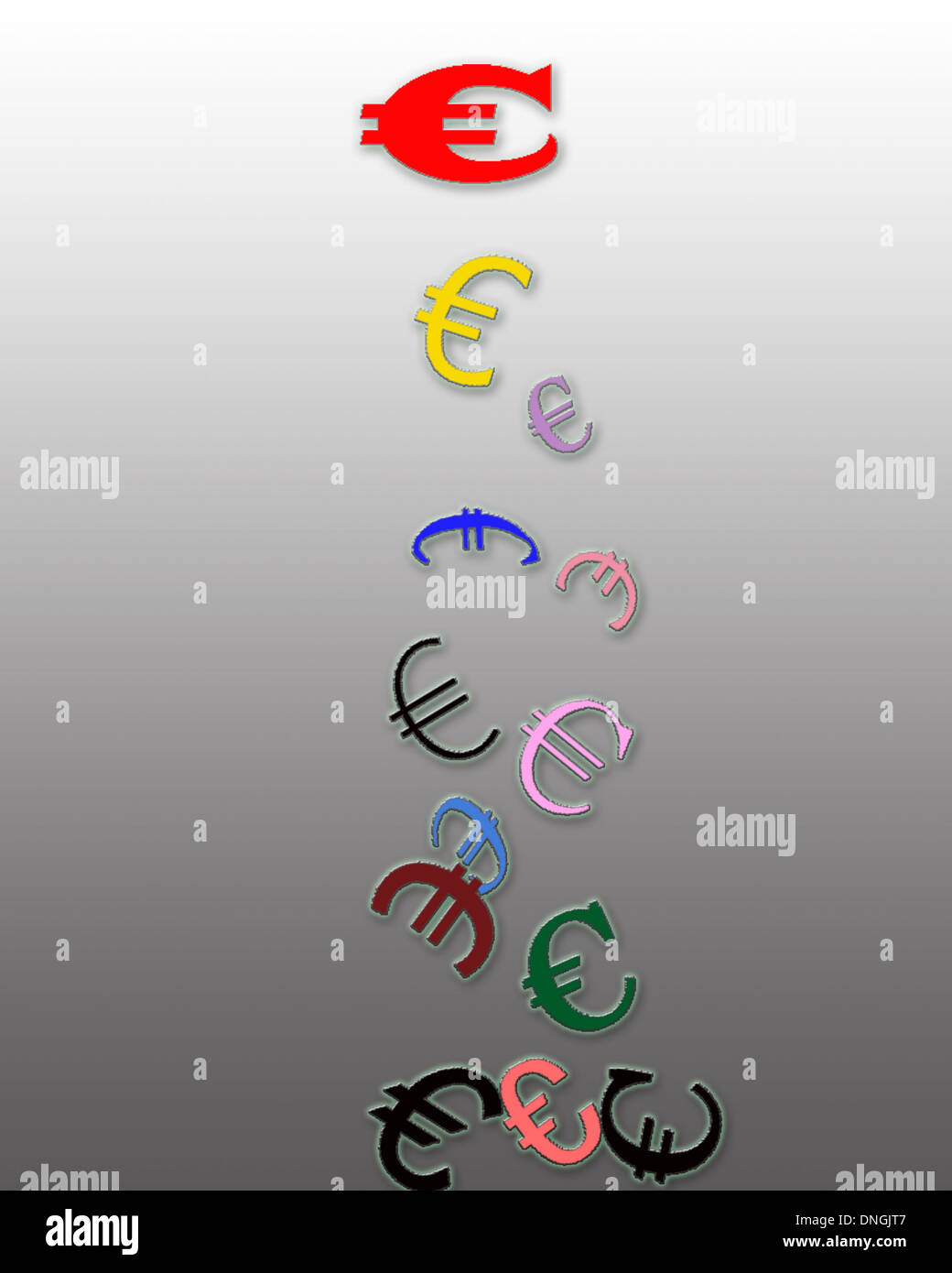 An illustration demonstrating the falling value of the Euro Stock Photo ...