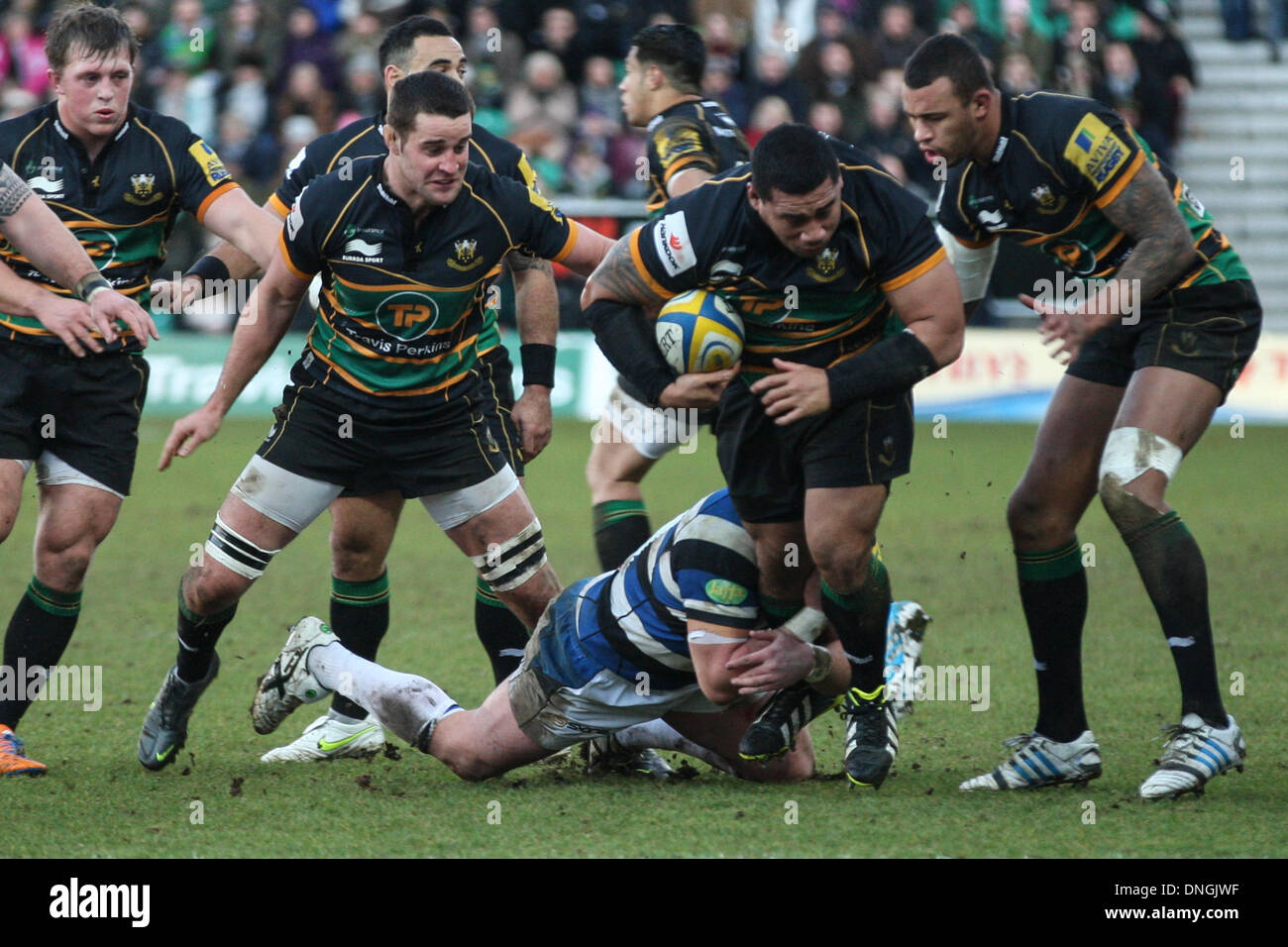 Northampton, UK. 28th Dec, 2013. Salesi MA'AFU of Northampton Saints is ...