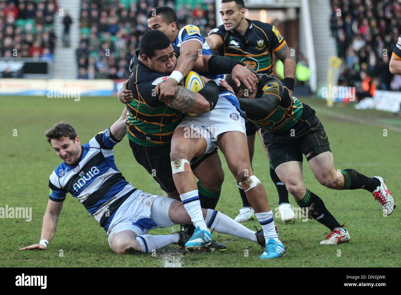 Northampton, UK. 28th Dec, 2013. Salesi MA'AFU of Northampton Saints is ...