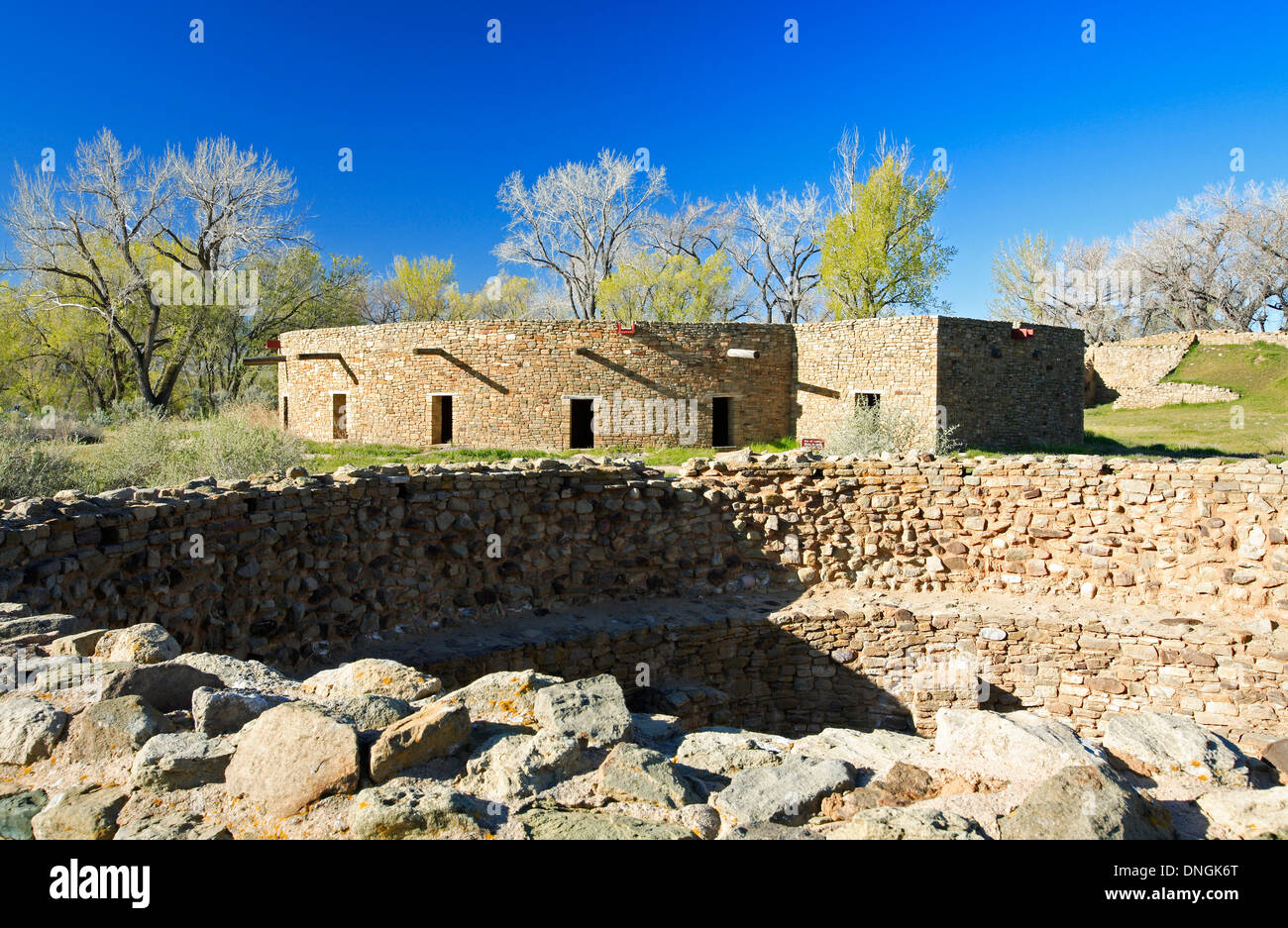 Kiva (foreground) and Great Kiva (reconstructed), Aztec Ruins National ...