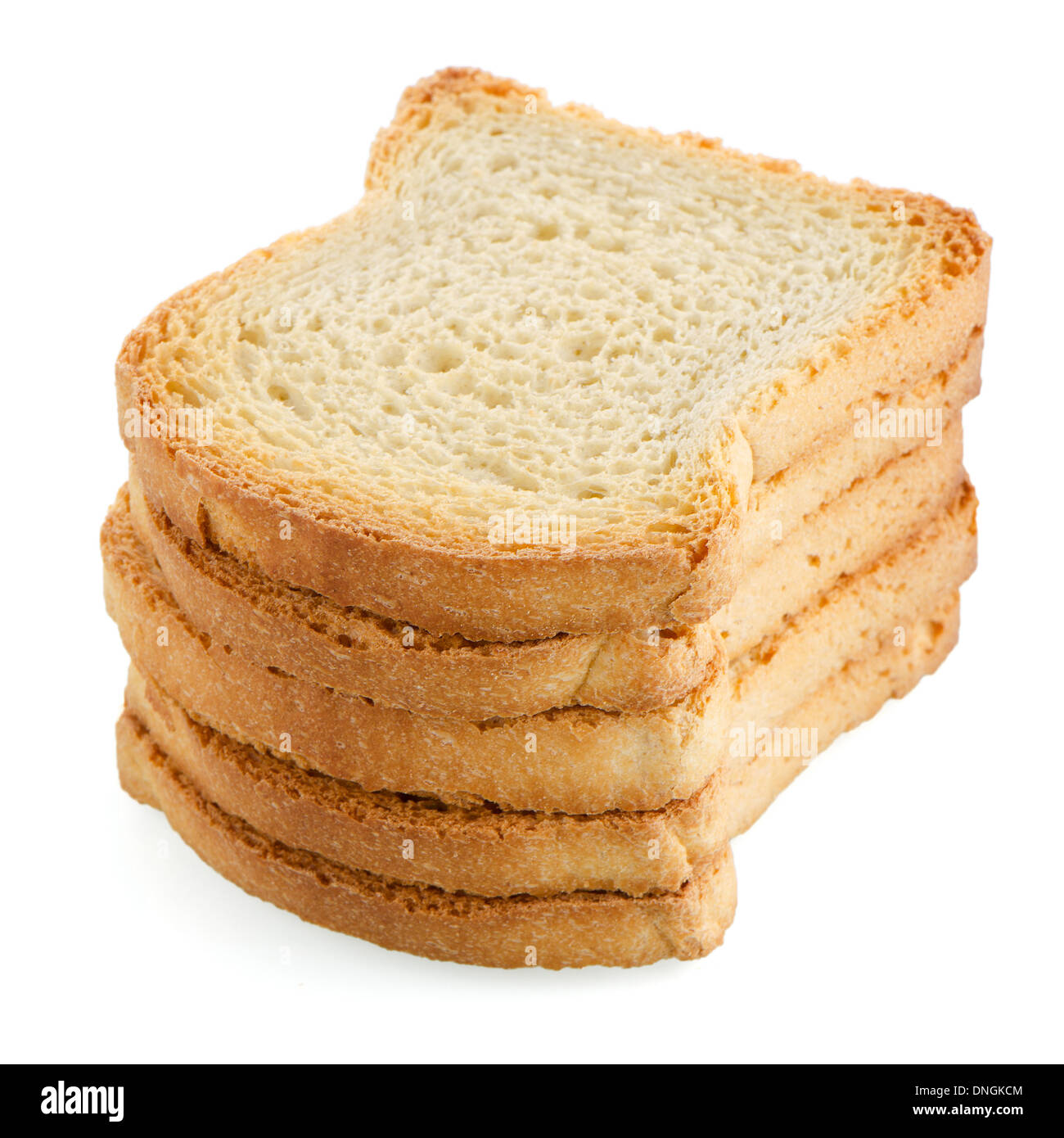Several pieces of golden brown toast on white background Stock Photo ...