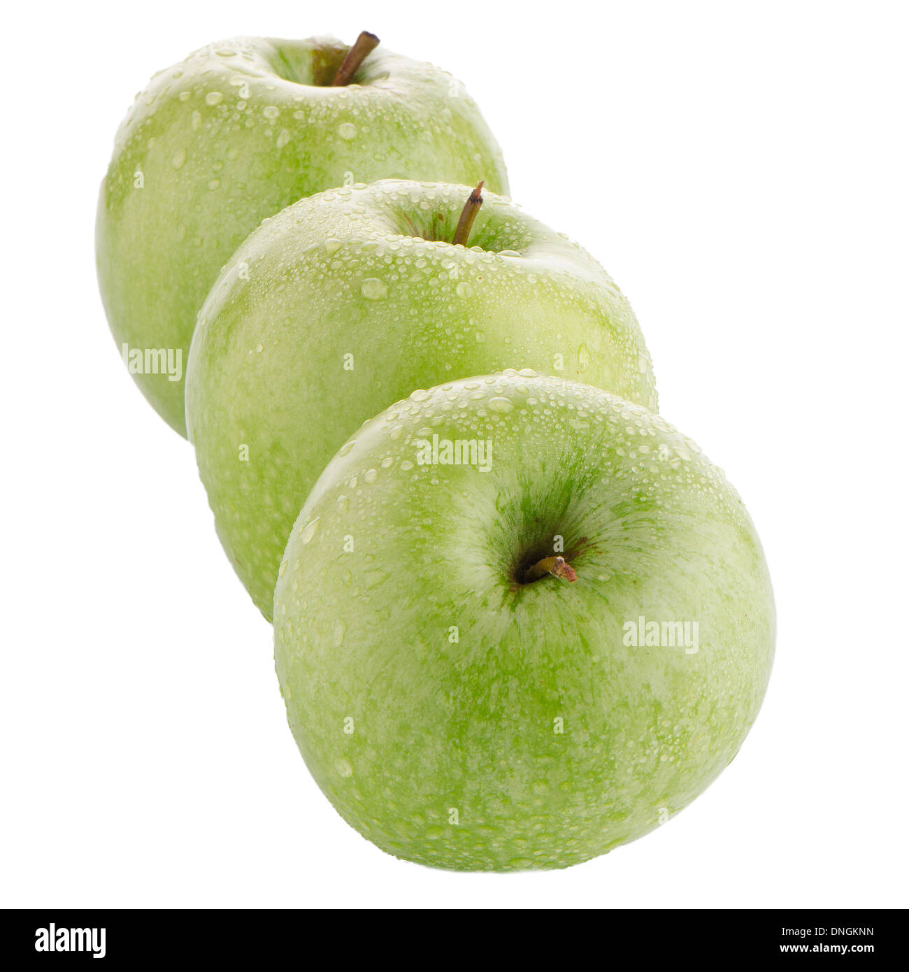 Three fresh green apples on white background Stock Photo - Alamy