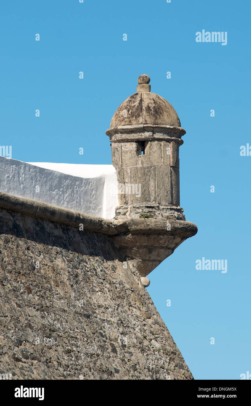 Historic colonial fort lookout detail of Farol da Barra lighthouse ...