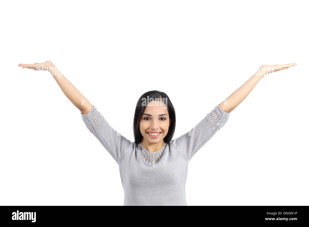 Woman raising hands above head hi-res stock photography and images - Alamy