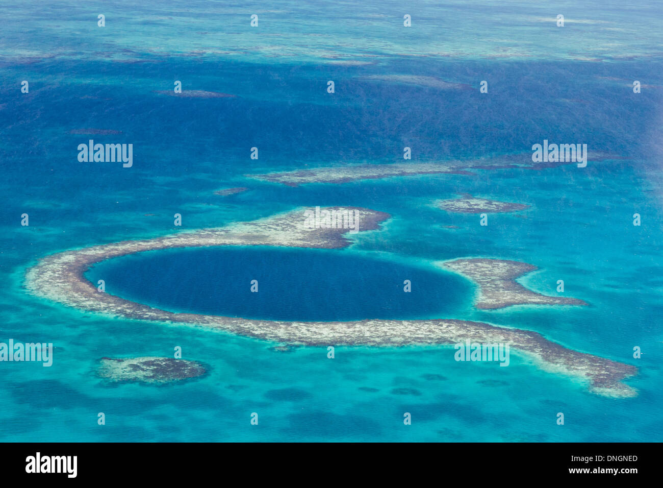 aerial view of the great blue hole of the coast of Belize Stock Photo ...
