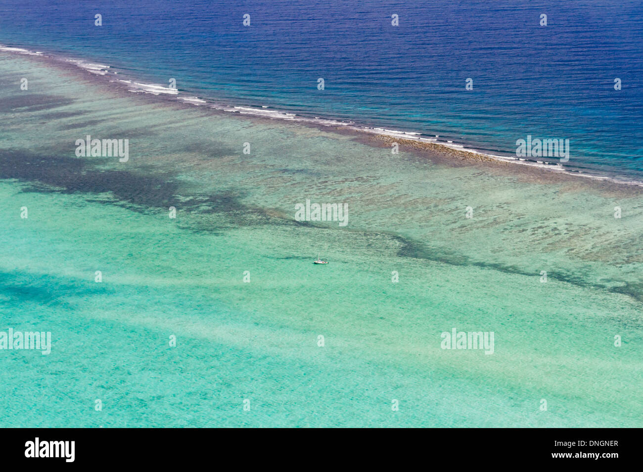 aerial view of the barrier reef of the coast of San Pedro, Belize. with ...