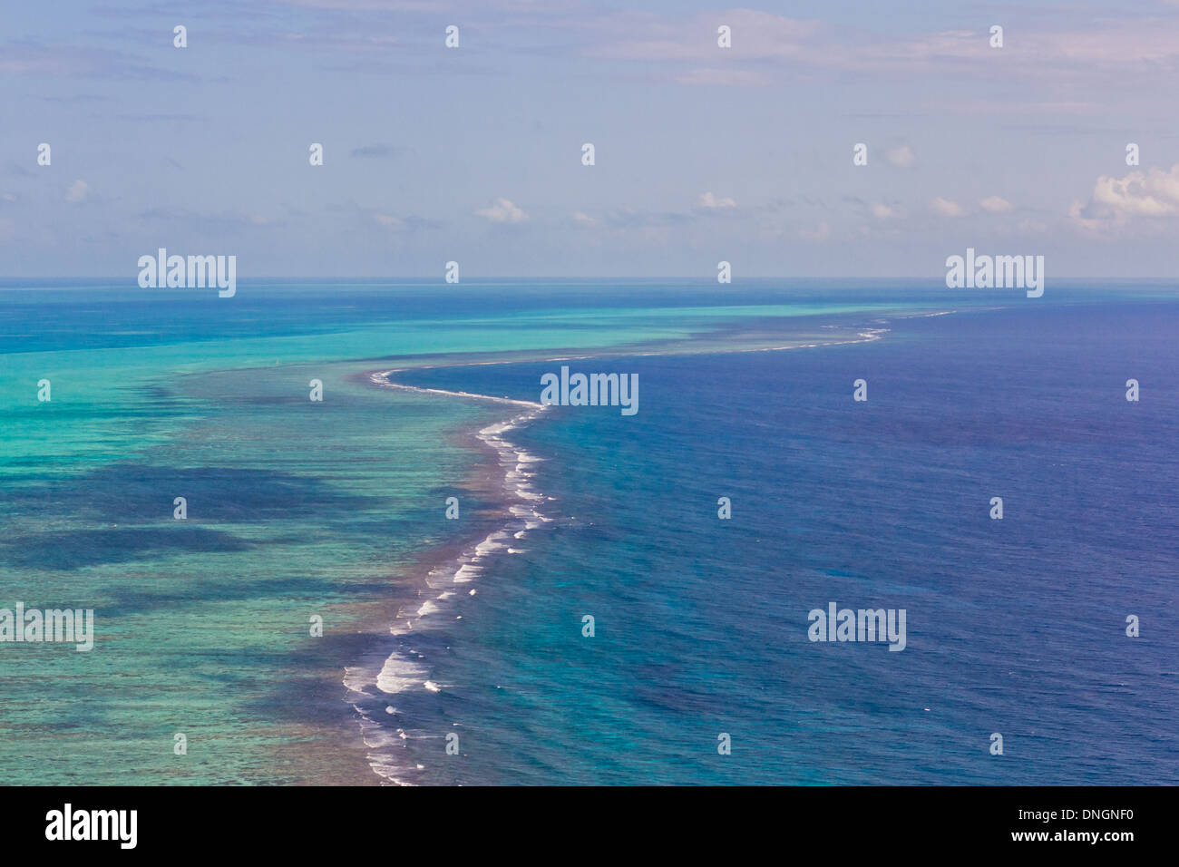 aerial view of the barrier reef of the coast of San Pedro, Belize. with ...