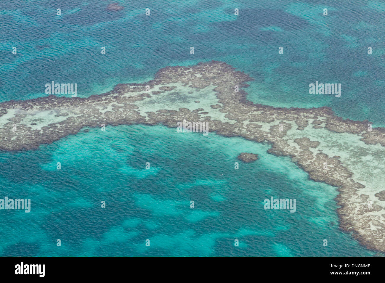 aerial view of the barrier reef of the coast of San Pedro, Belize. with ...