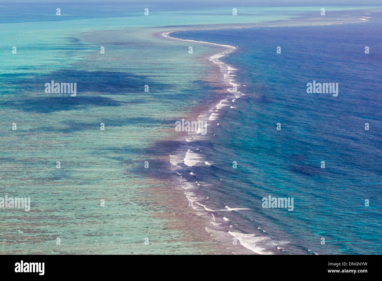 aerial view of the barrier reef of the coast of San Pedro, Belize. with ...