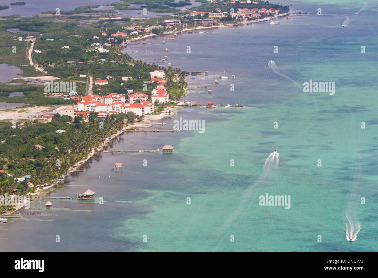 Aerial view of the town of San Pedro in Ambergris Caye, Belize Stock ...