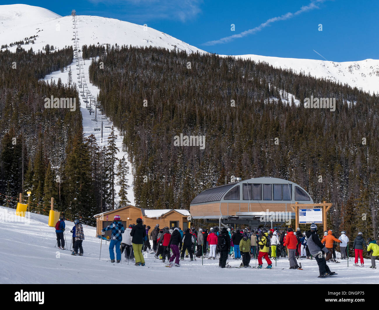 Lift lines at the base of the Kensho SuperChair, Peak 6, Breckenridge ...