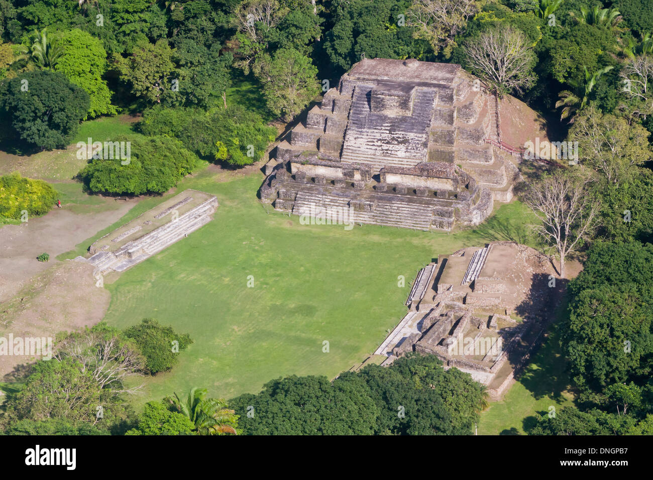aerial view of Altun Ha, maya ruins in the tropical jungle of Belize ...