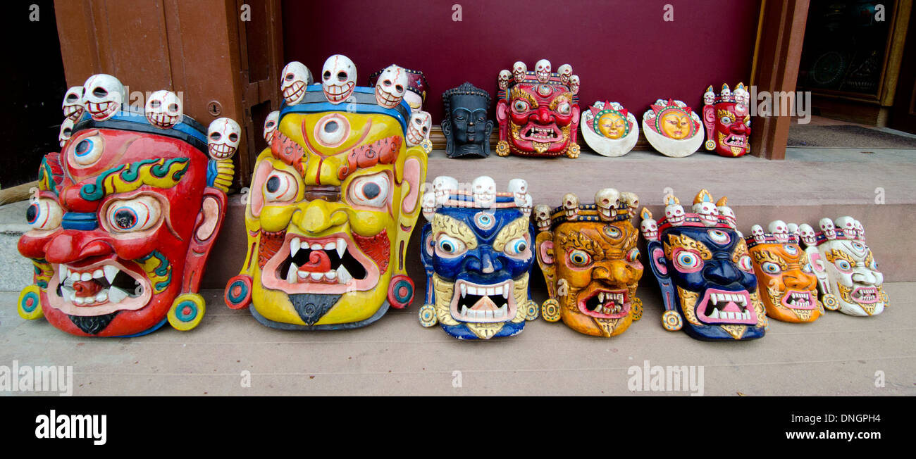 Traditional wooden masks in Kathmandu, Nepal Stock Photo - Alamy