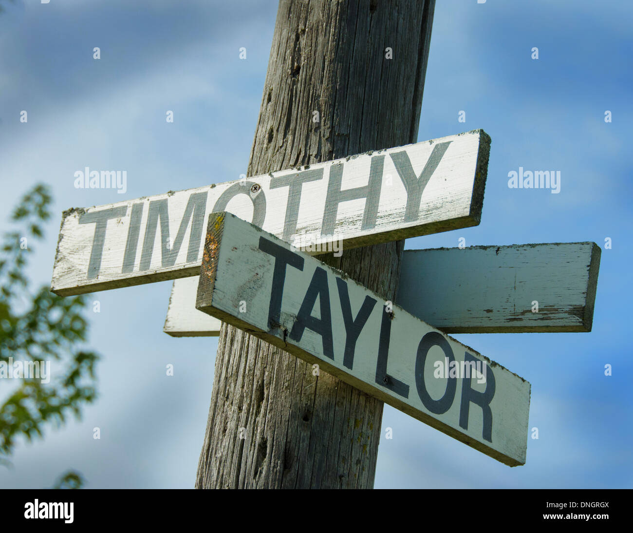 Crossroads sign in the Chaplin Creek Historic Site Franklin Grove IL, a ...