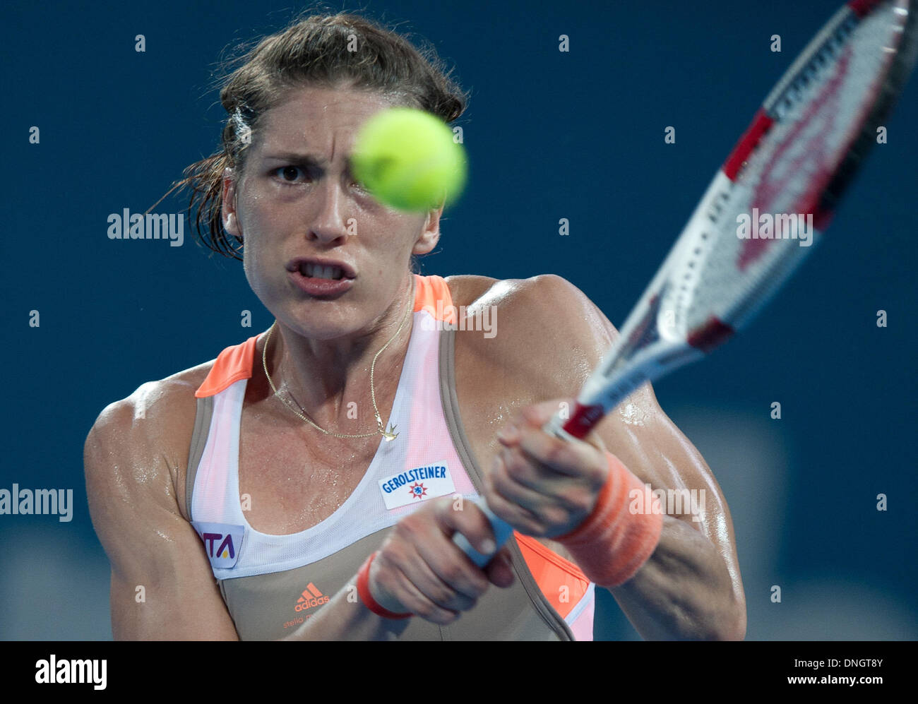 Brisbane, Australia. 29th Dec, 2013. Andrea Petkovic of Germany returns ...