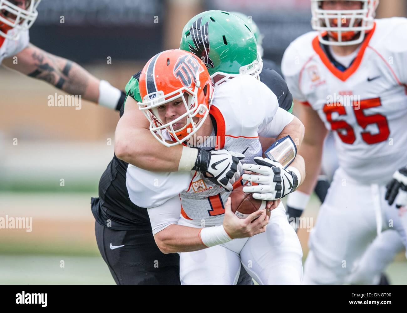 Nov. 9th, 2013:.UTEP Miners quarterback Mack Leftwich (16) is sacked by ...