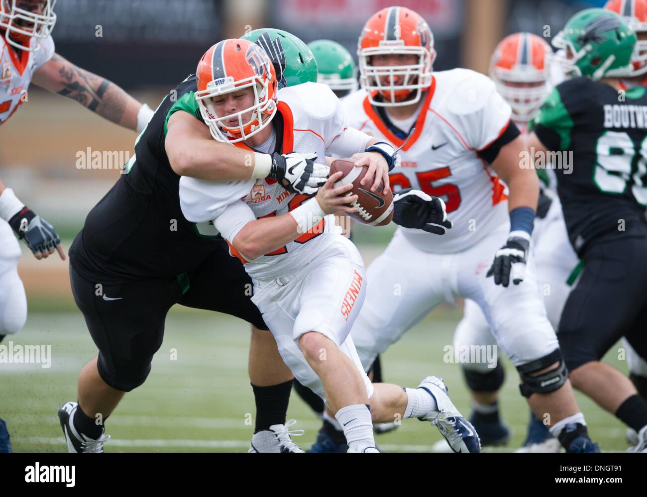 Nov. 9th, 2013:.UTEP Miners quarterback Mack Leftwich (16) is sacked by ...
