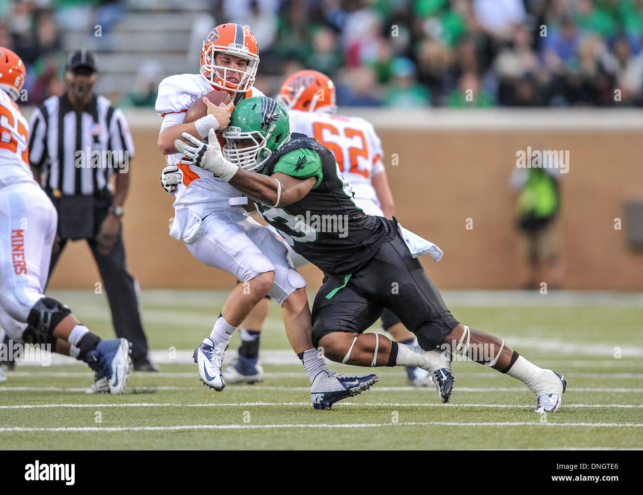 Nov. 9th, 2013:.UTEP Miners quarterback Mack Leftwich (16) is sacked by ...