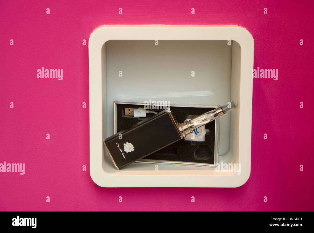 Electronic cigarettes or e-cigarettes on display in a shop in Spain ...