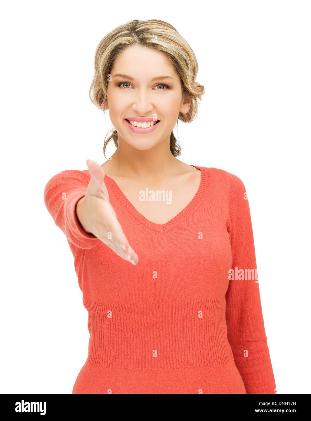 woman with an open hand ready for handshake Stock Photo - Alamy