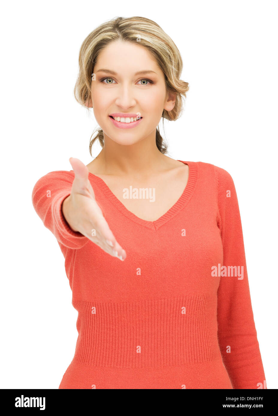 woman with an open hand ready for handshake Stock Photo - Alamy