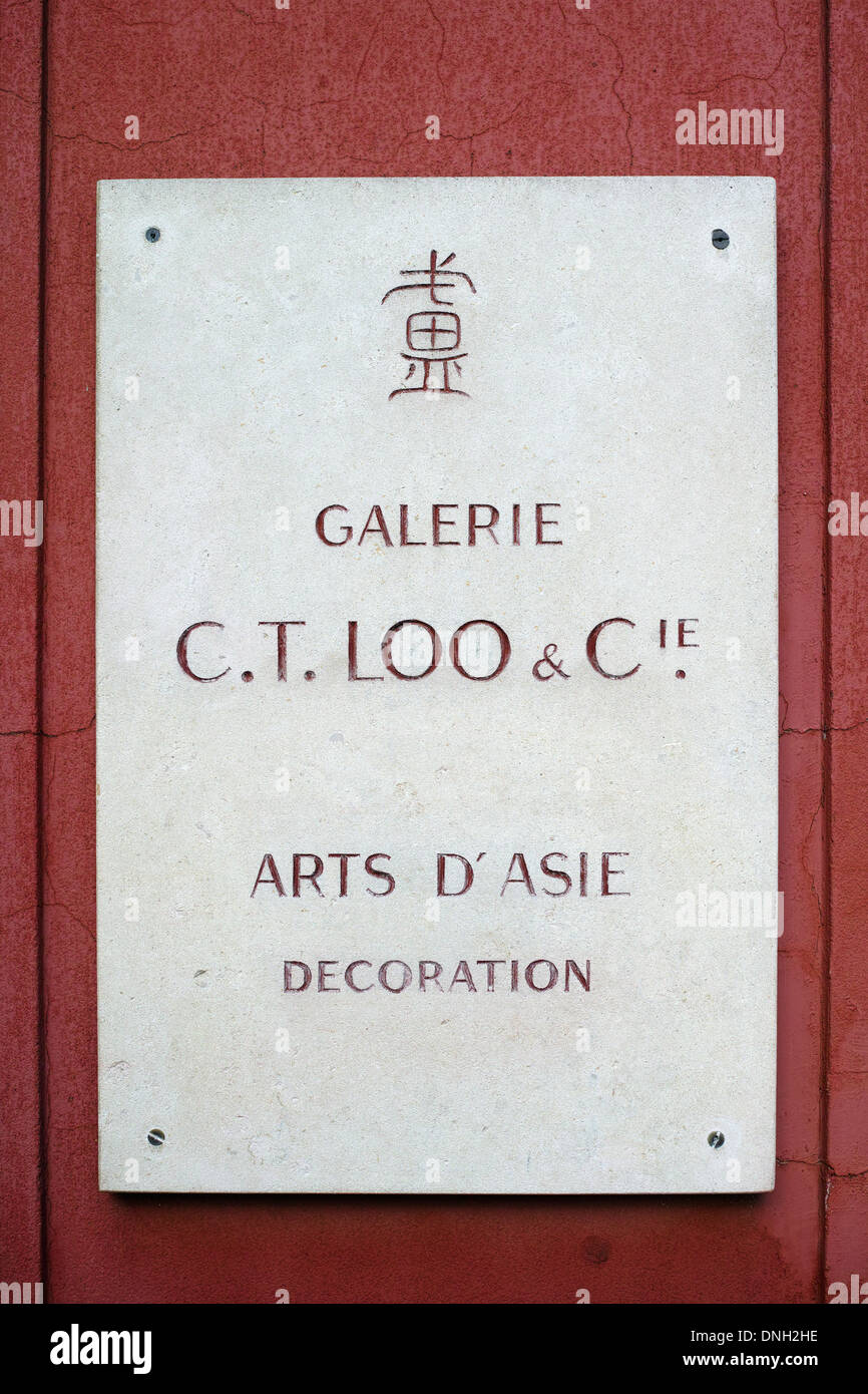 Sign outside the Chinese pagoda of C.T. Loo, pioneer businessman and ...
