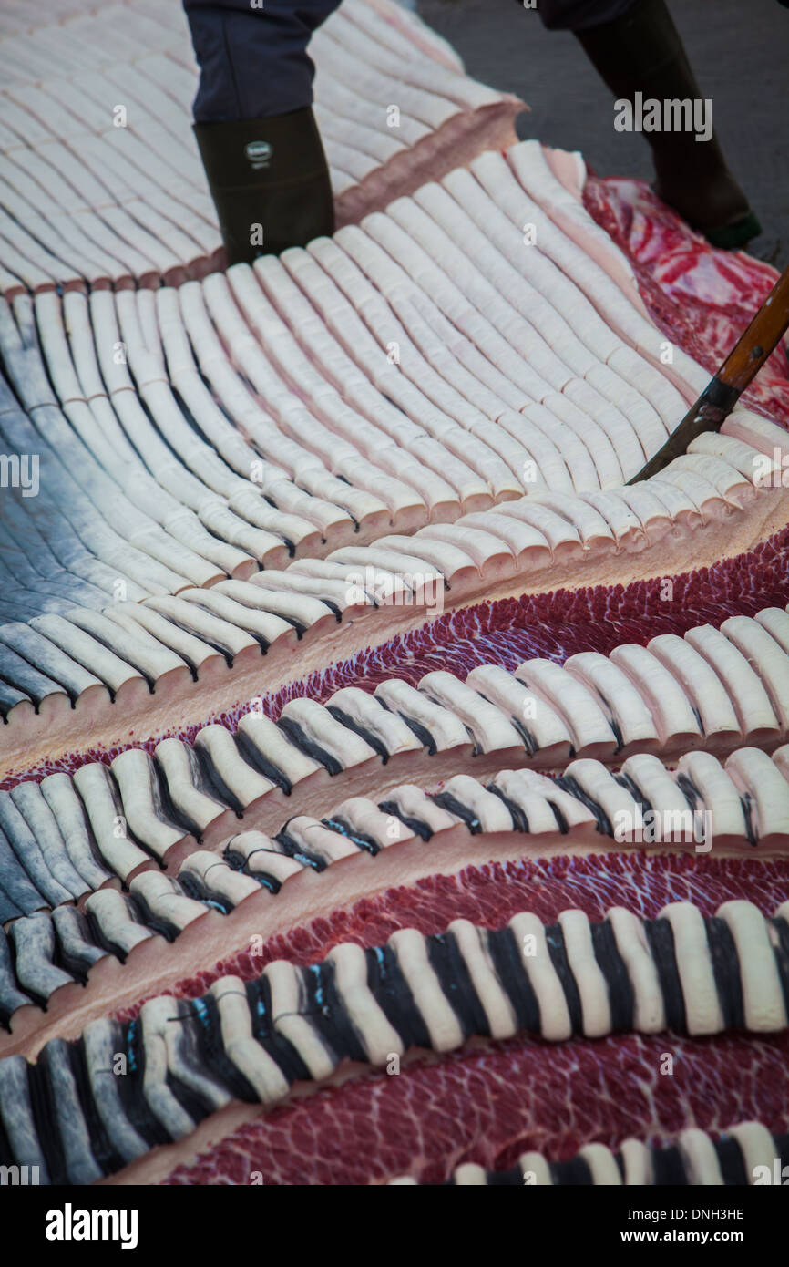 CUTTING UP OF A FINBACK WHALE AT THE SEASIDE RESORT OF HVALFJORDUR, THE ...