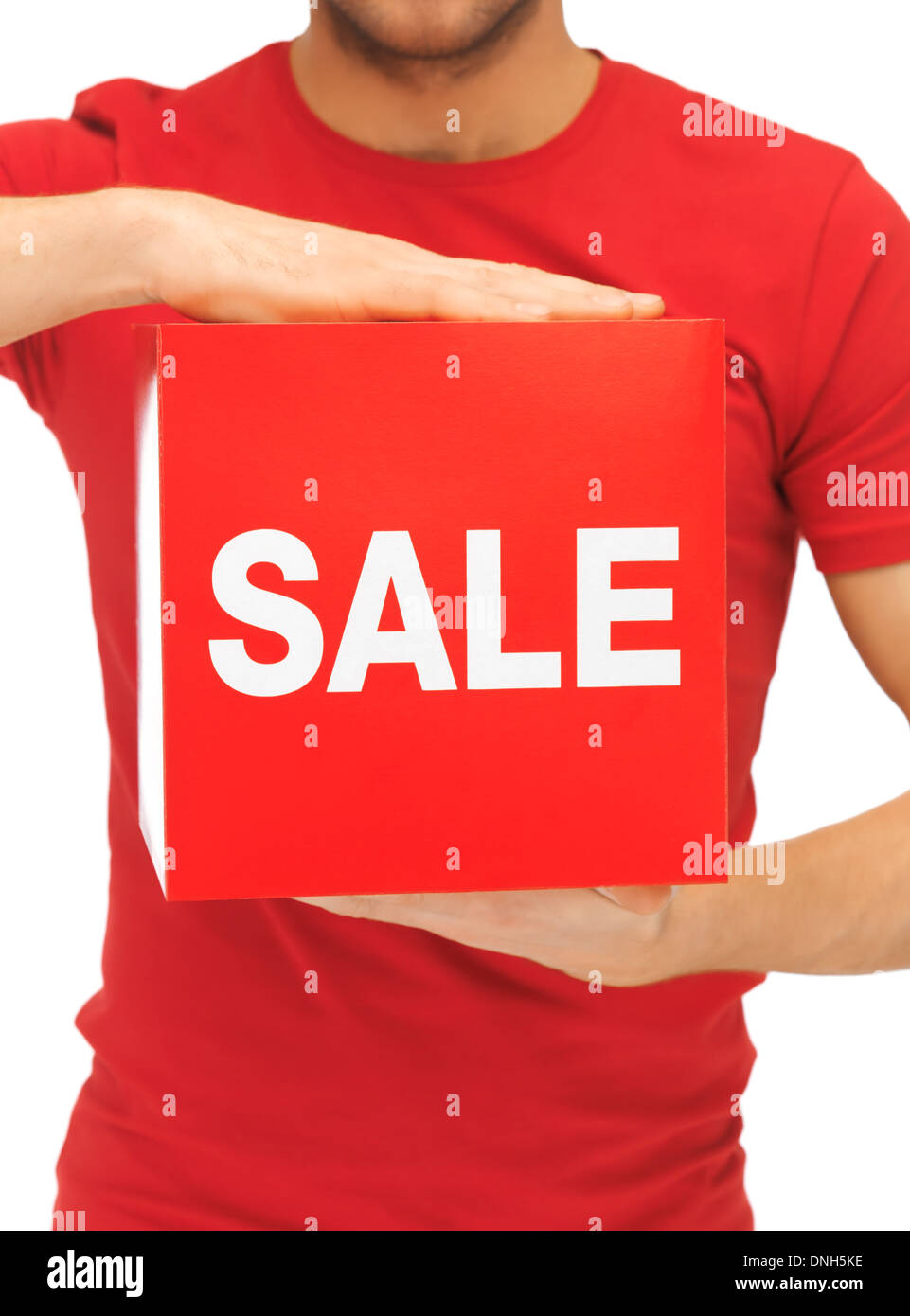 man holding sale sign Stock Photo - Alamy