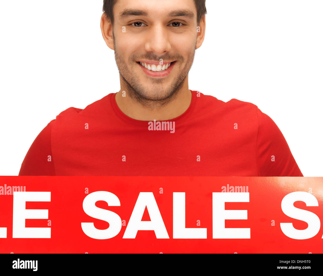 handsome man with sale sign Stock Photo - Alamy
