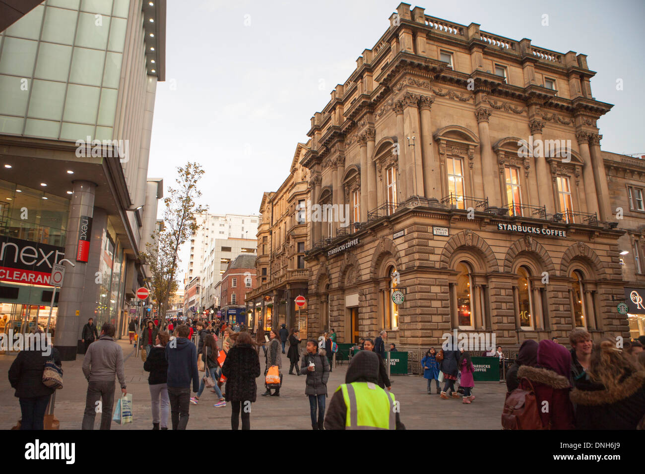 Leeds city centre high street at dusk Stock Photo - Alamy