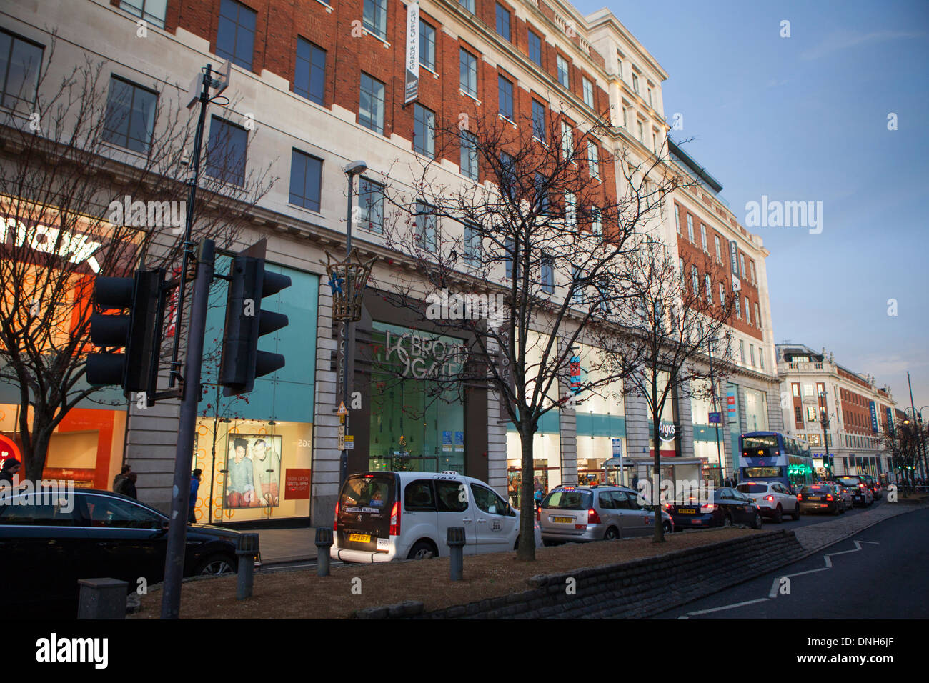 Leeds city centre high street at dusk Stock Photo - Alamy