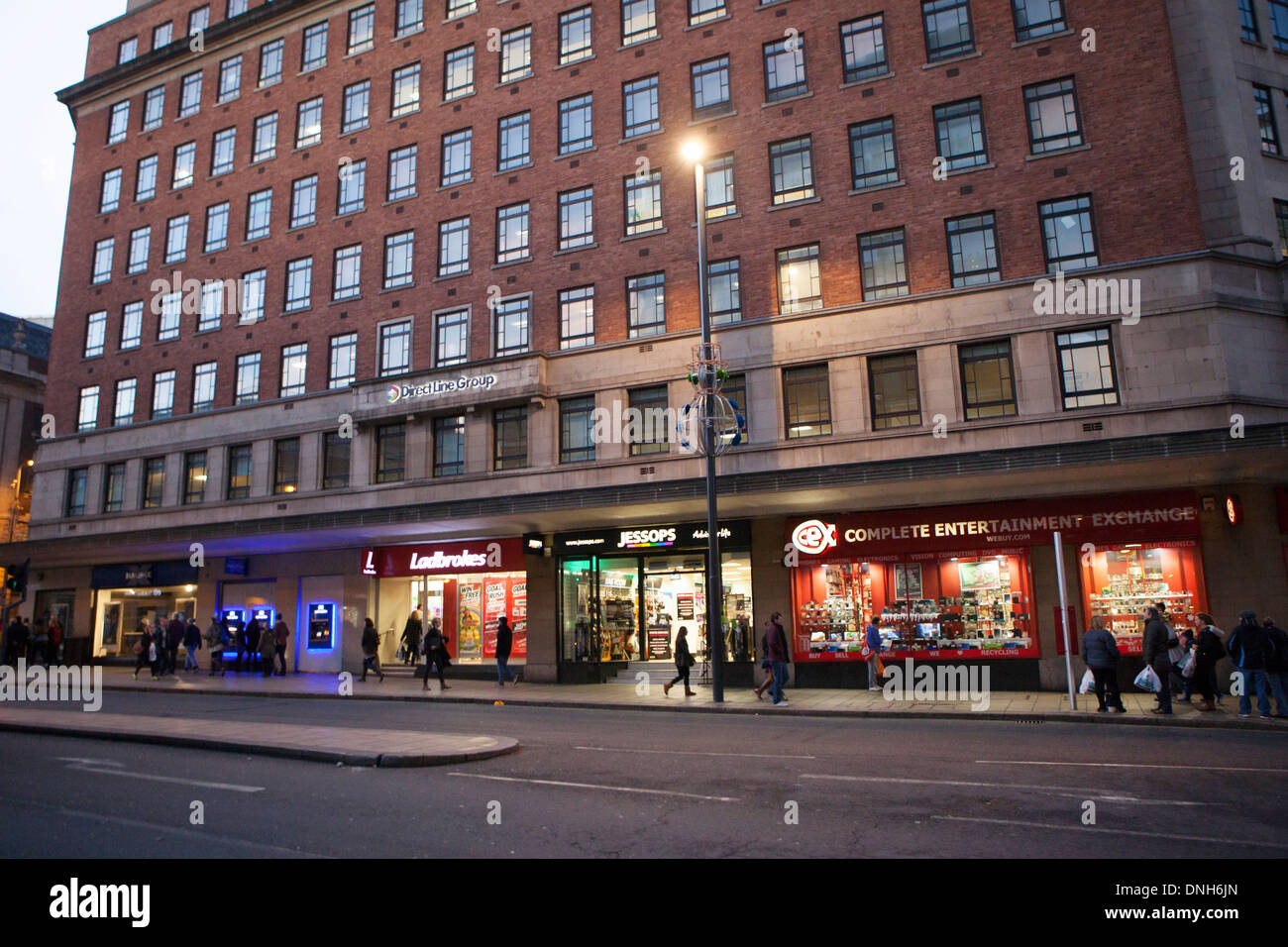 Leeds city centre high street at dusk Stock Photo - Alamy