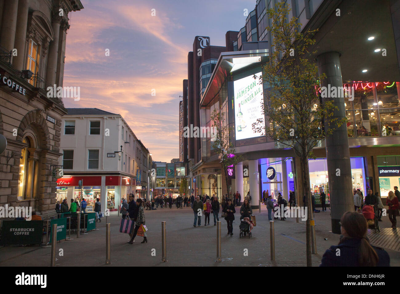 Leeds city centre high street at dusk Stock Photo, Royalty Free Image ...