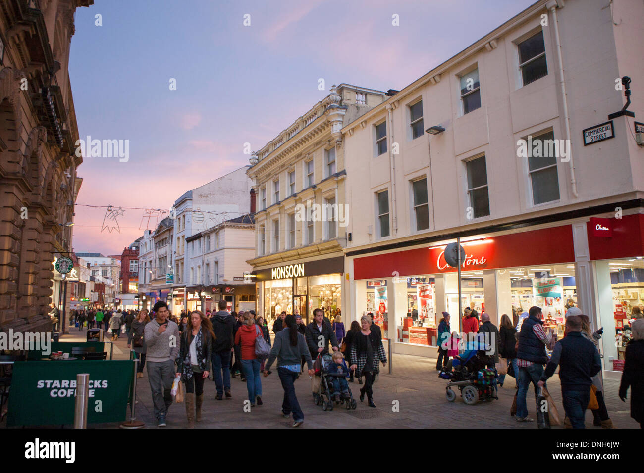 Leeds city centre high street at dusk Stock Photo - Alamy