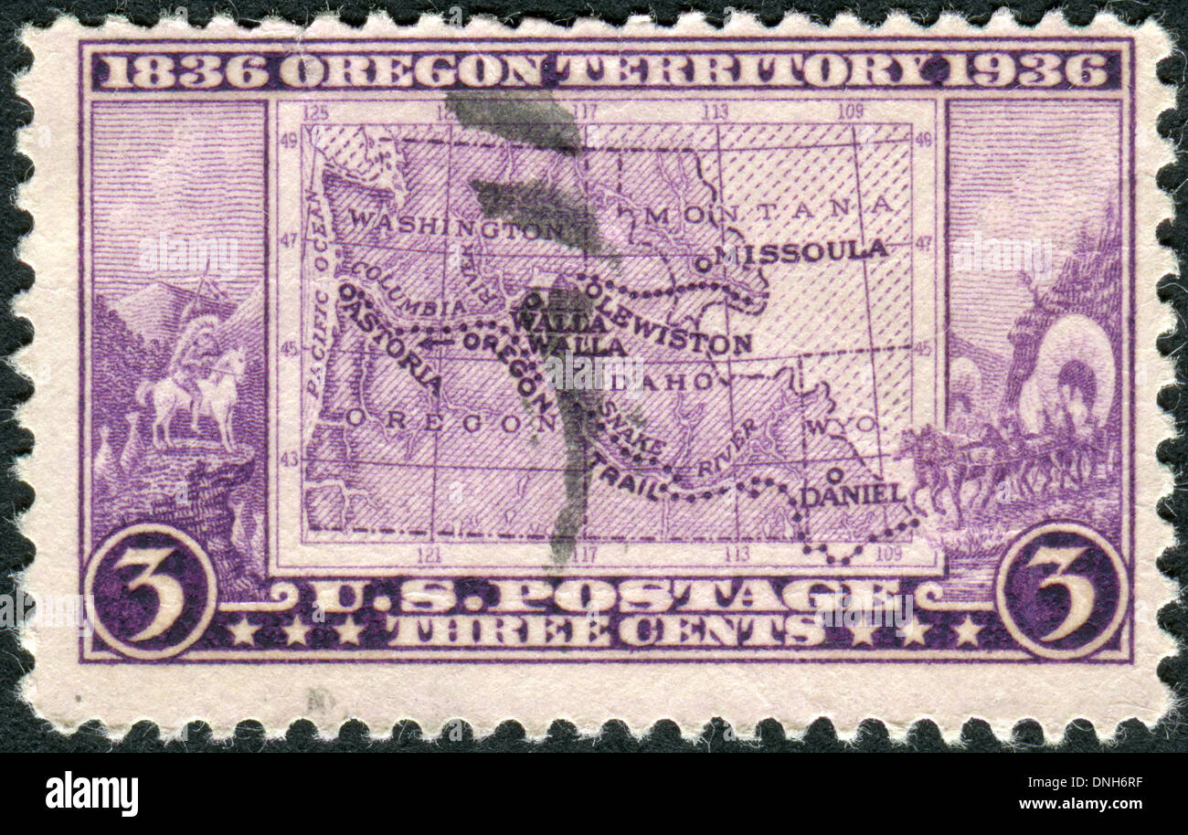 Postage stamp printed in the USA, dedicated to the Centenary of Oregon ...