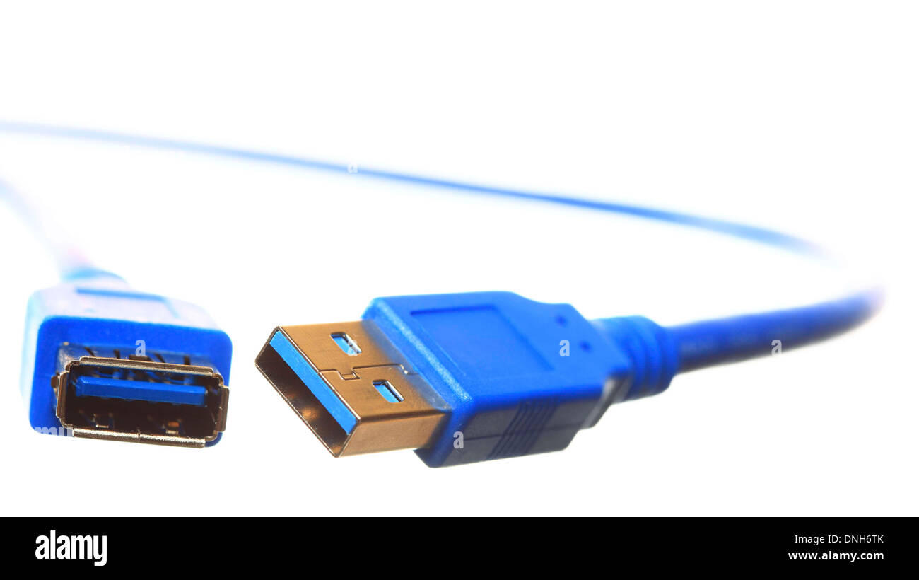 Blue USB cable isolated on white Stock Photo - Alamy