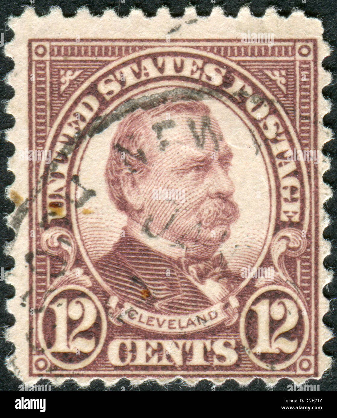Postage stamps printed in USA, shows a portrait of 22nd and 24th ...