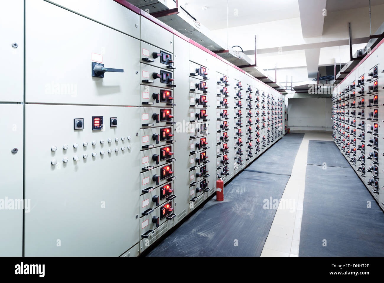 Electrical energy distribution substation in a power plant Stock Photo ...