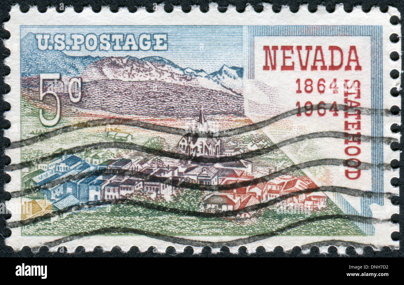 Postage stamp printed in USA, is dedicated to Nevada Statehood ...