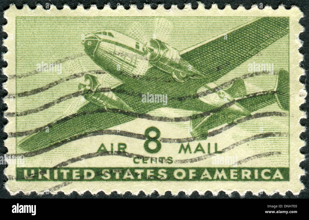 USA - CIRCA 1944: Postage stamp printed in USA, shows Twin-Motored ...
